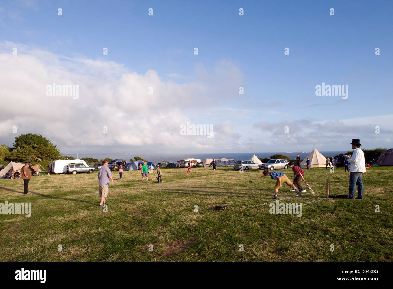 Annual cricket match at Porth-en-alls campsite, Prussia cove, cornwall ...