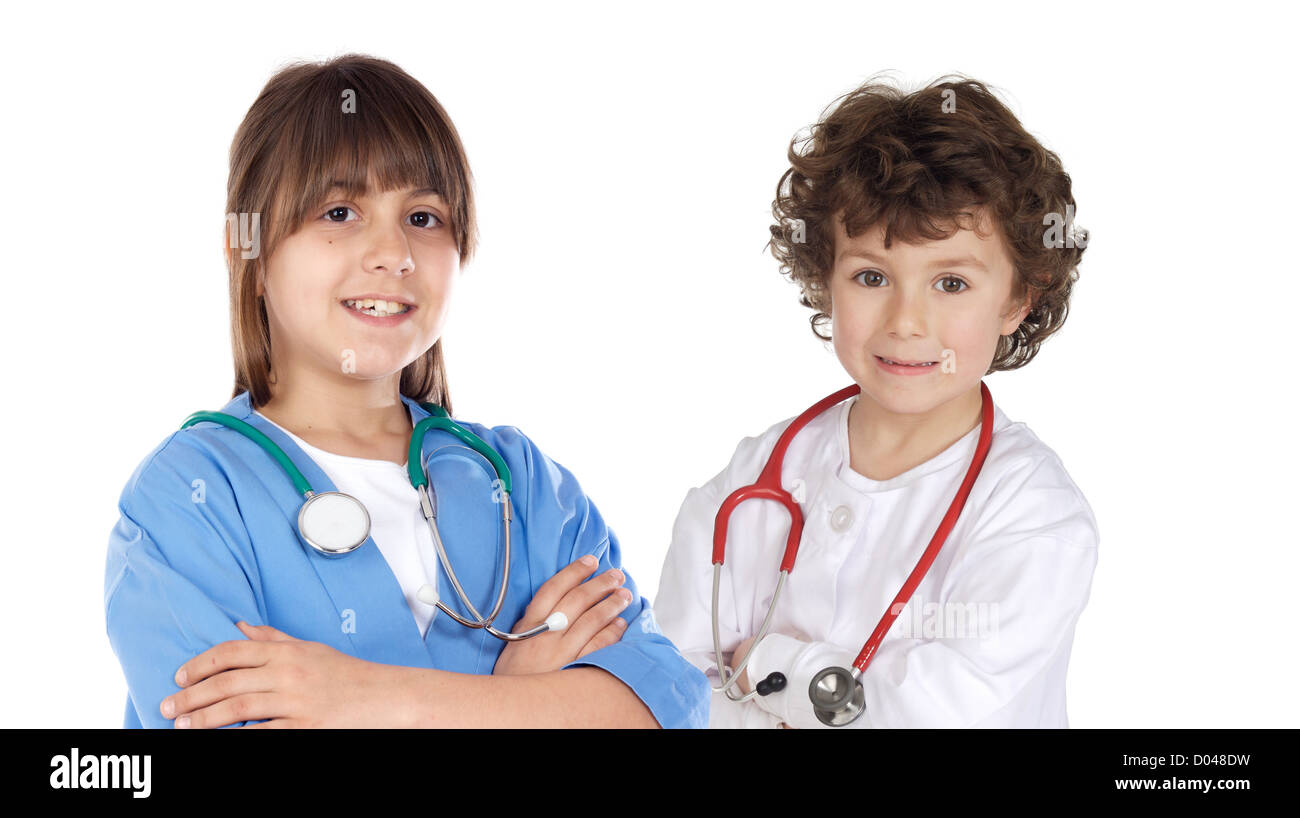 Couple of future doctors a over white background Stock Photo - Alamy