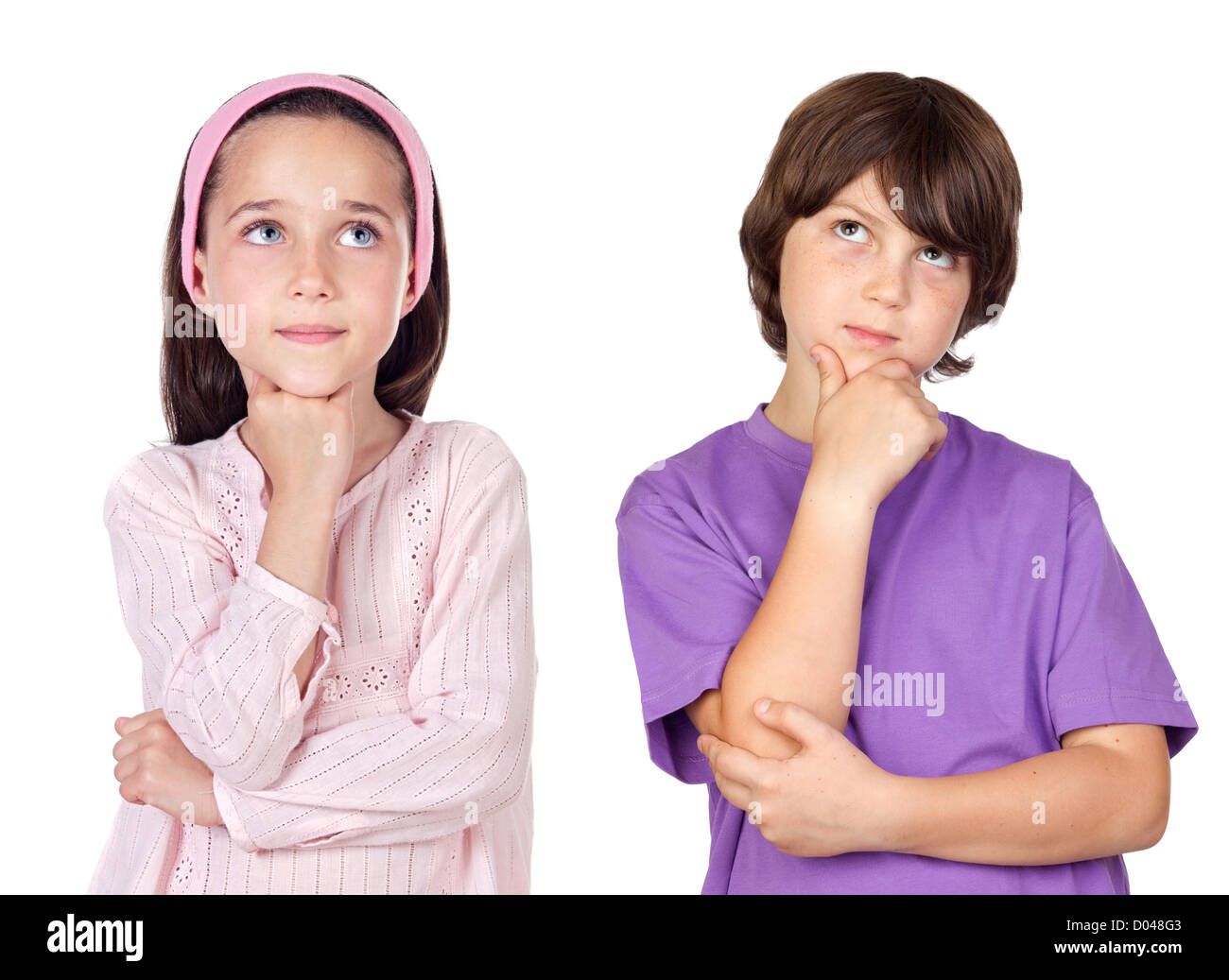 Thoughtful children isolated on white background Stock Photo - Alamy