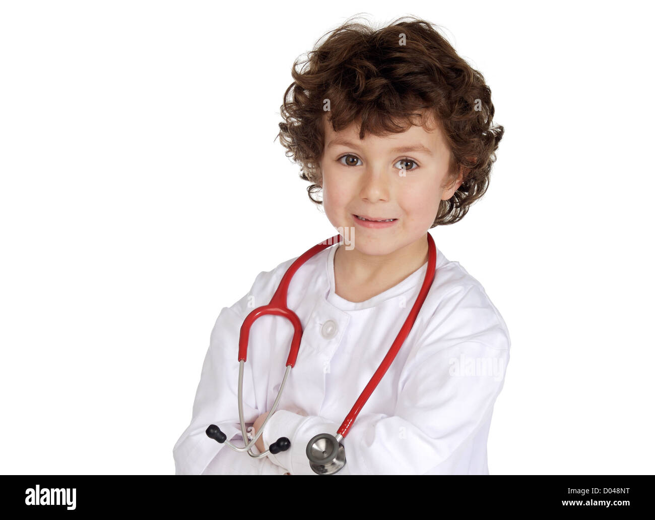 Adorable boy with clothes of doctor isolated on white Stock Photo - Alamy