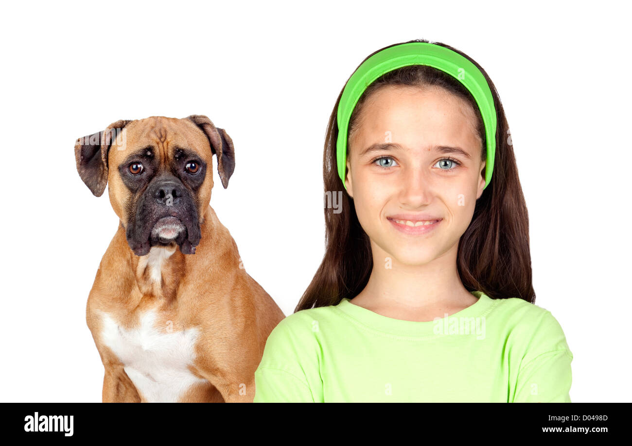 Beautiful girl and her dog isolated on white background Stock Photo - Alamy