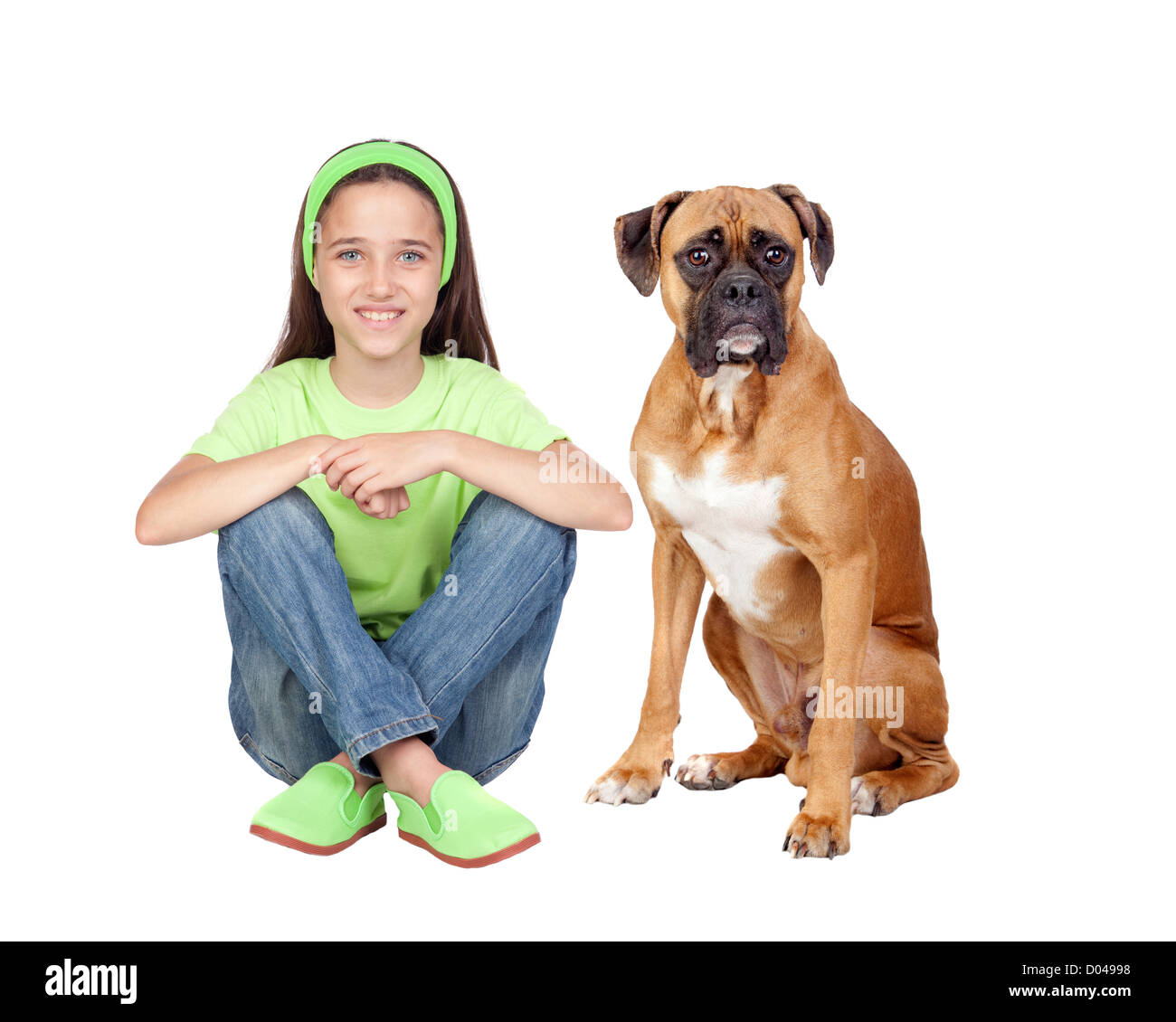 Beautiful girl and her dog isolated on white background Stock Photo - Alamy