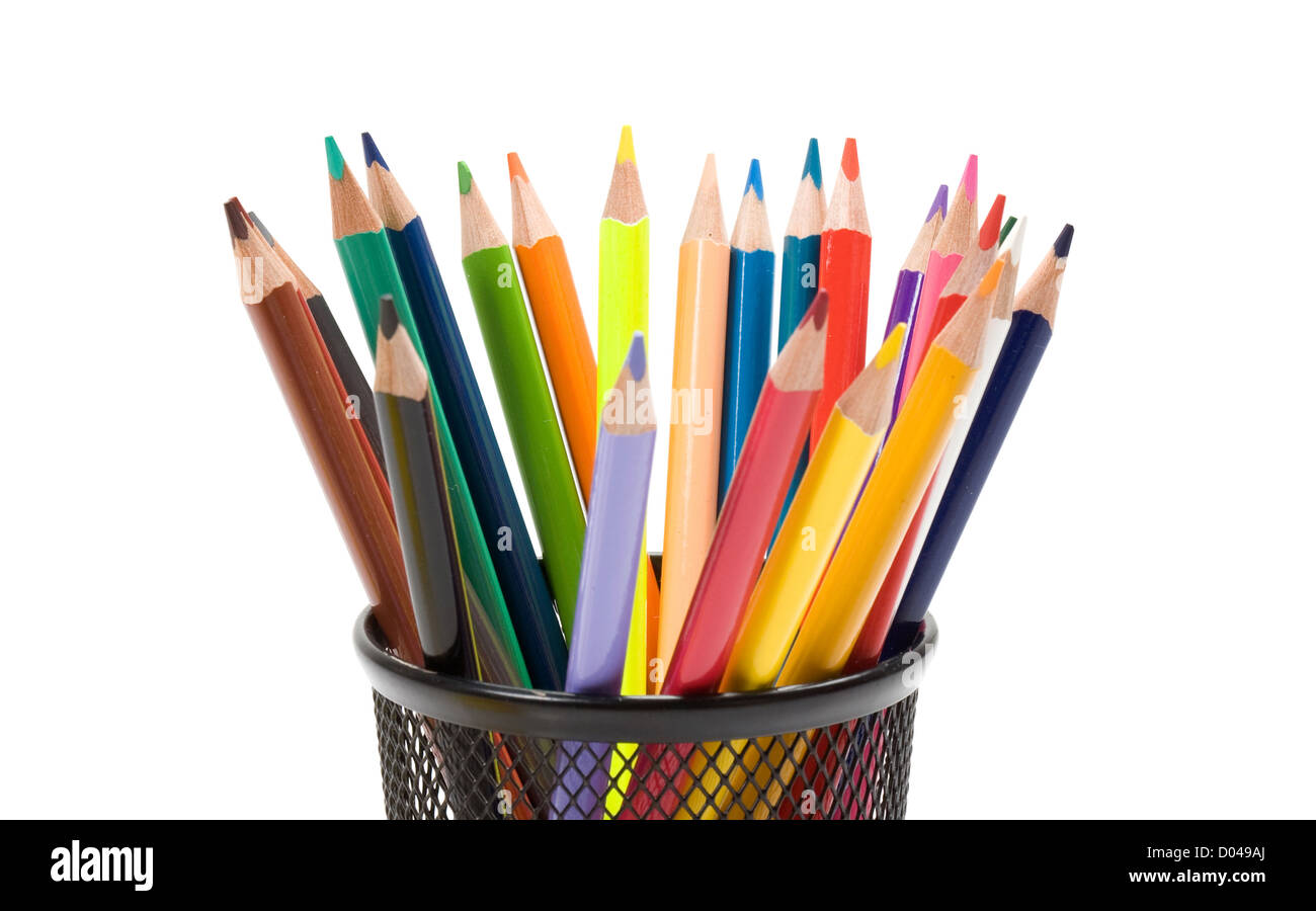 Many pencils of different colors on a over white background Stock Photo ...