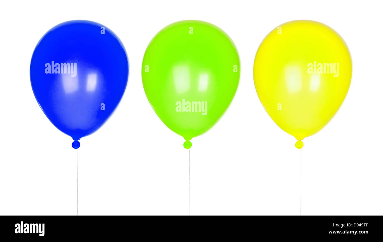 Three colorful balloons inflated isolated on white background Stock ...