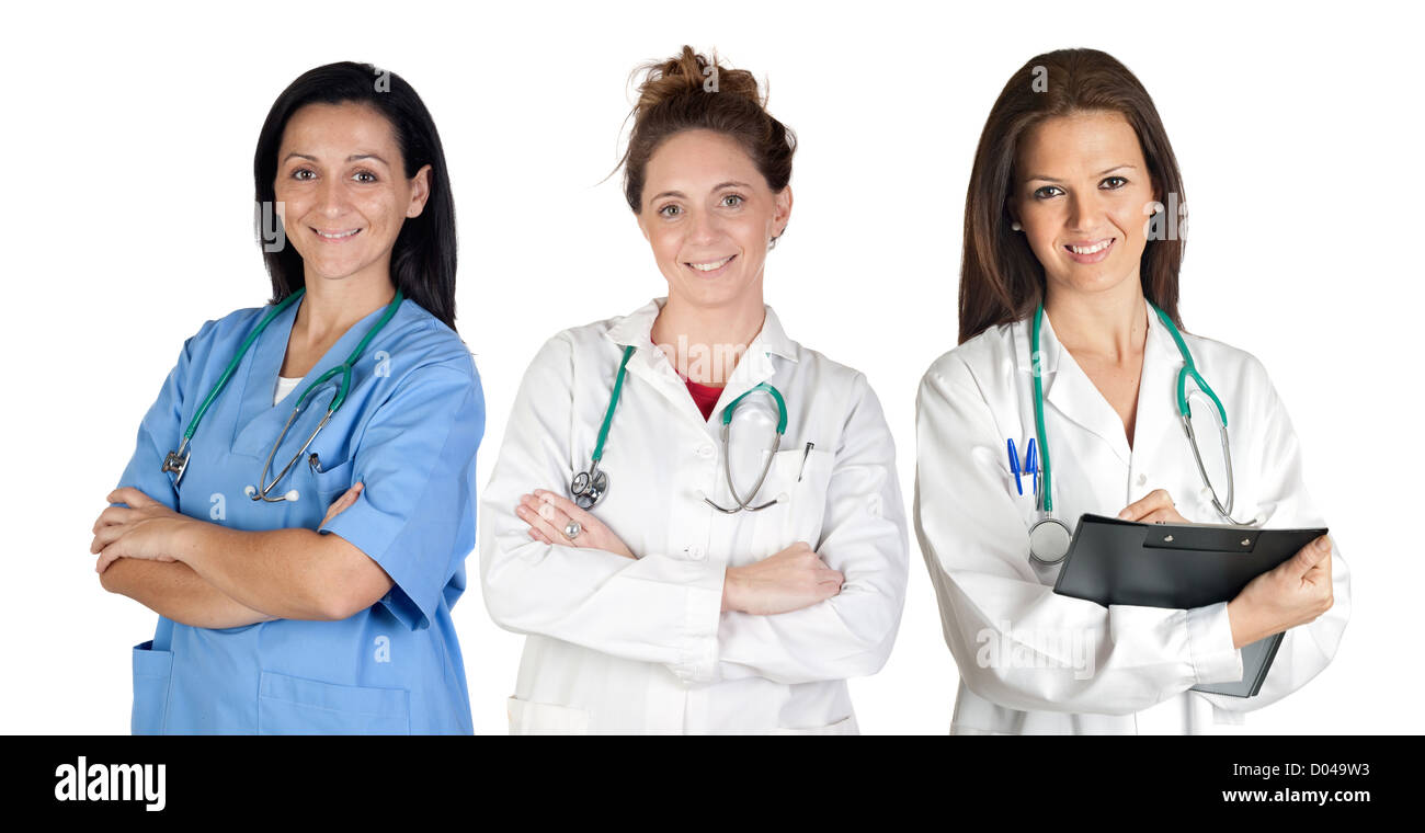 Team of young doctors a over white background Stock Photo - Alamy