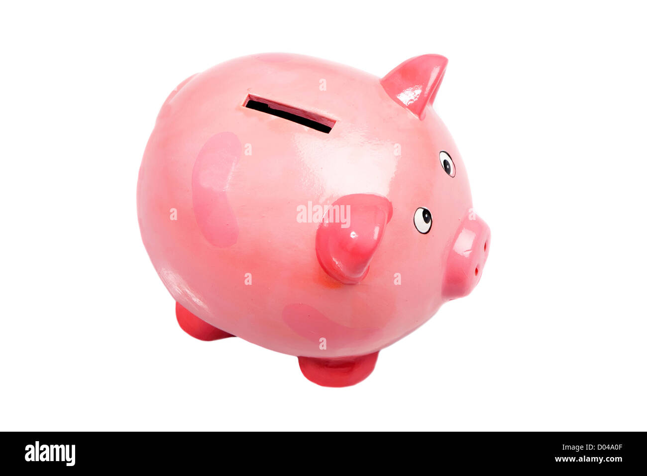 Pink money box a over white background Stock Photo - Alamy