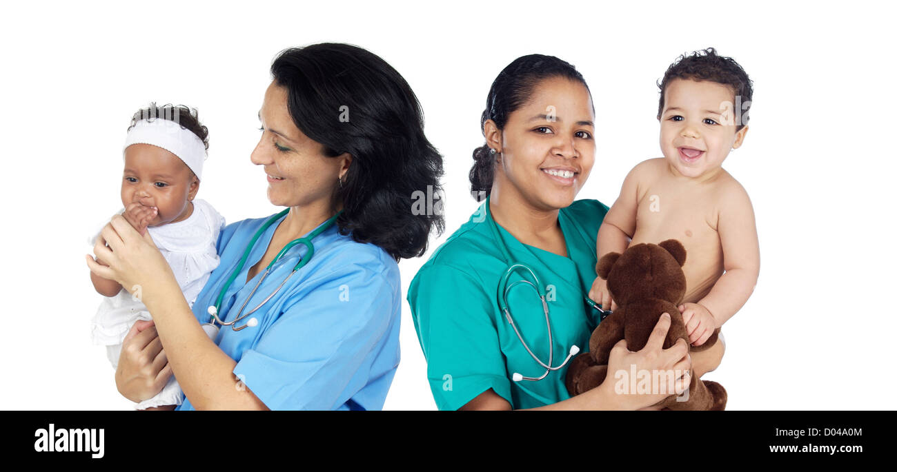 Two pediatricians with beautiful babies in their laps Stock Photo - Alamy