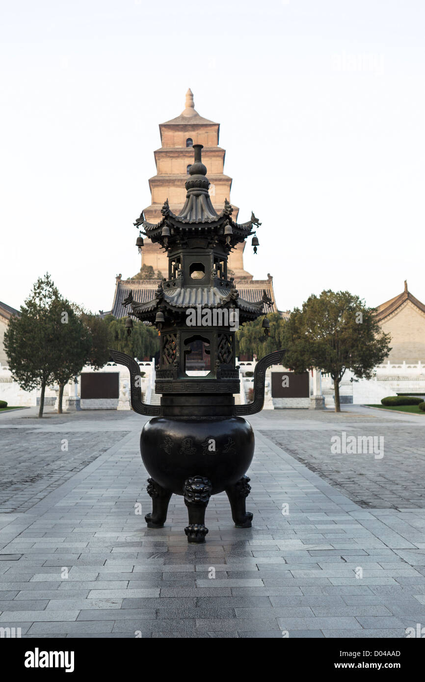 Large Chinese Censer in front of Temple in Xian China with blue sky in ...