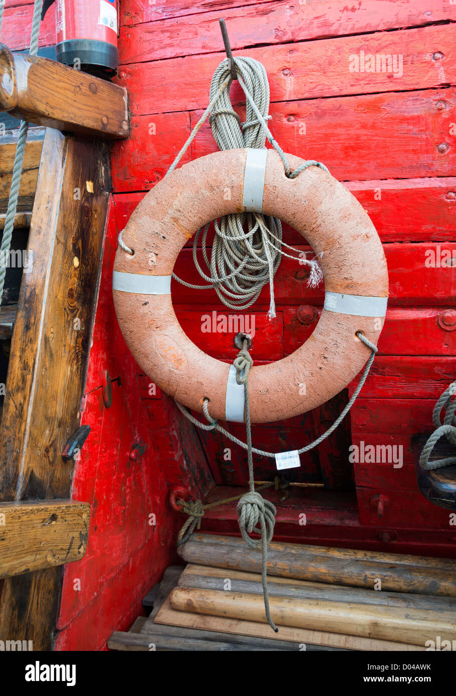Red safe guard ring on old sailing ship Stock Photo - Alamy