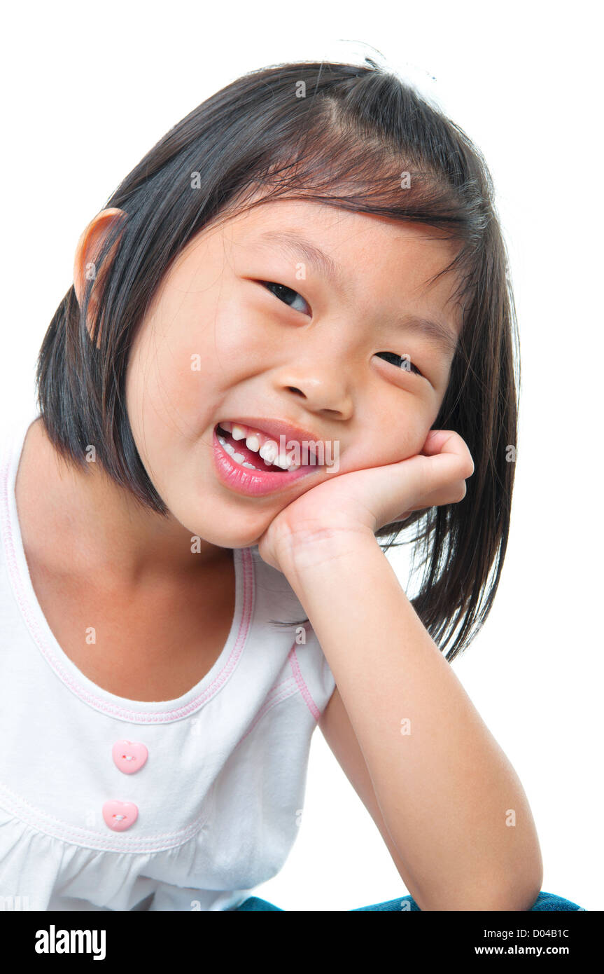 Little pan Asian girl on white background Stock Photo - Alamy