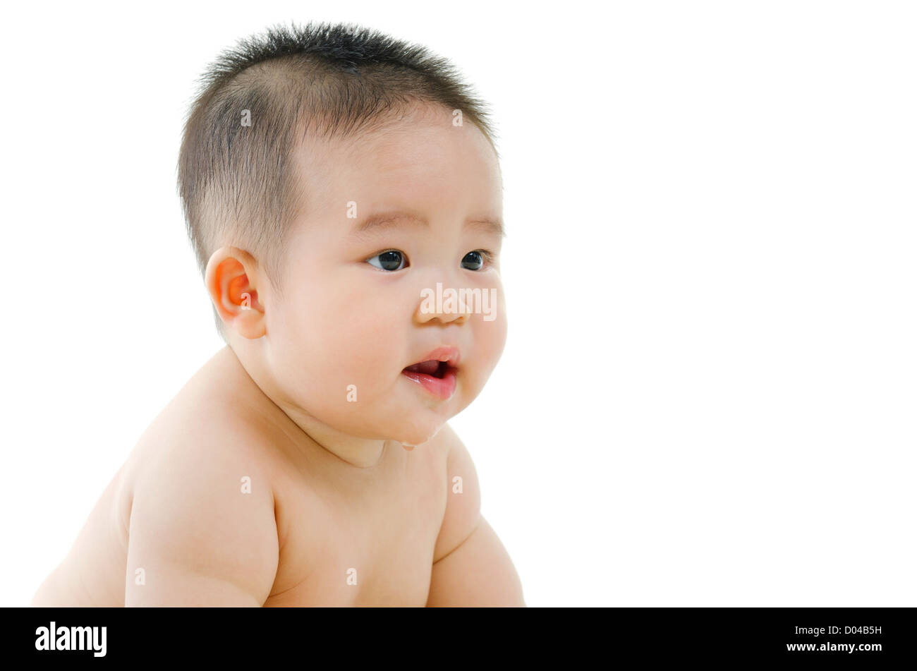 Asian baby drooling isolated on white background Stock Photo - Alamy