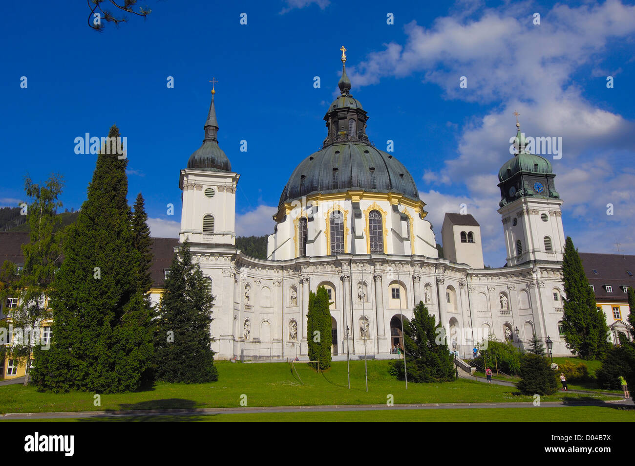 Ettal, Ettal Abbey, Near Oberammergau, monastery church and courtyard ...
