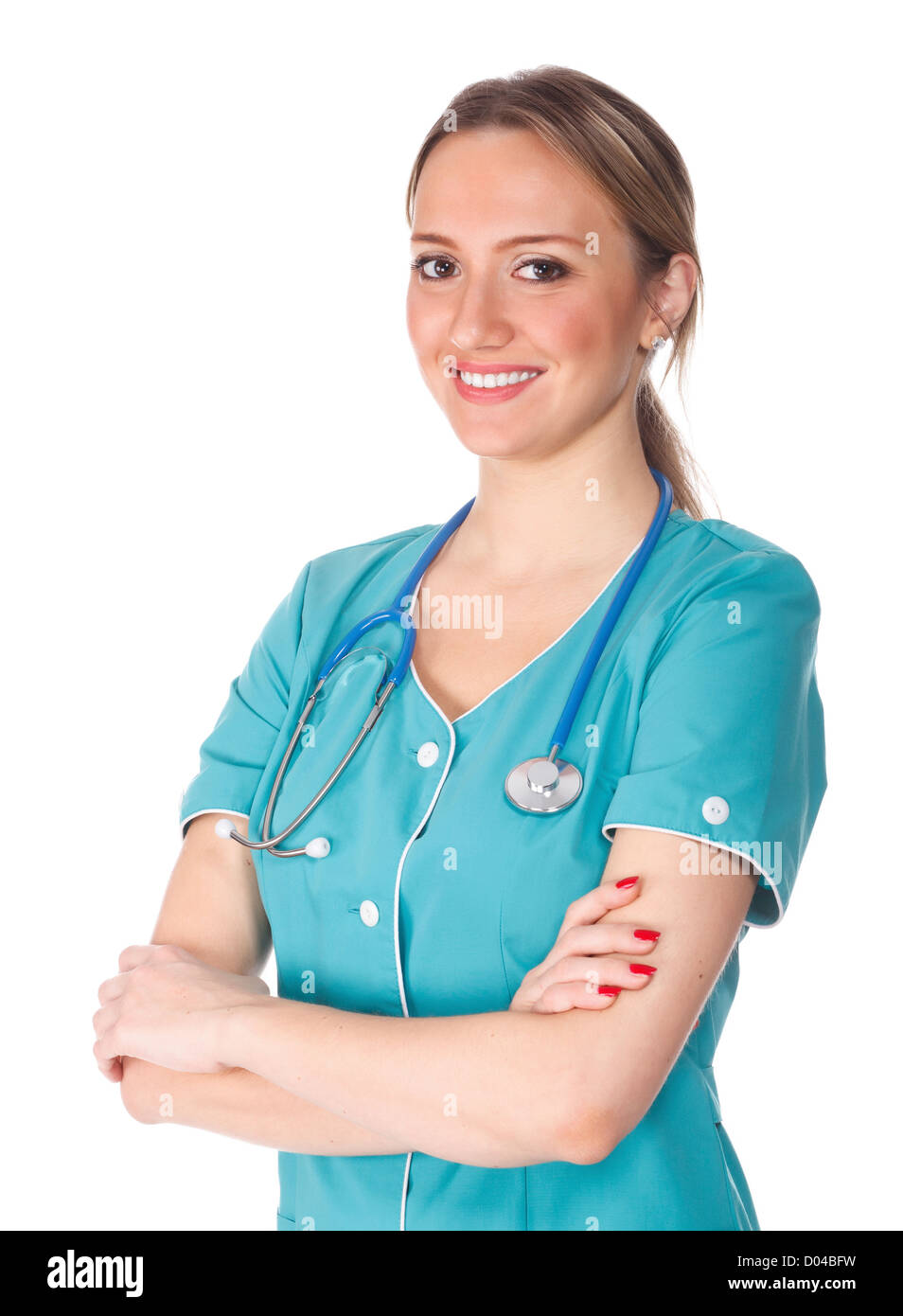 Woman doctor posing against white background Stock Photo - Alamy