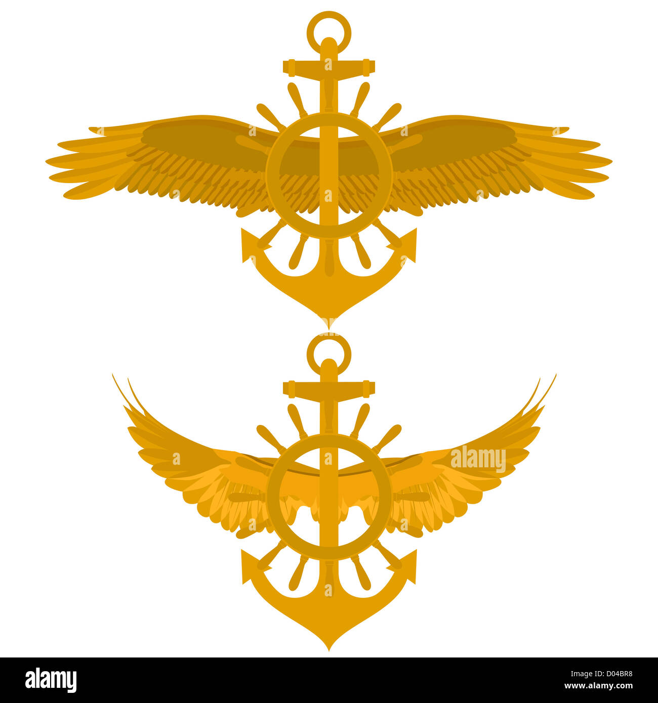 Abstract Marine icon. Sea anchor and wheel with wings. Illustration on ...