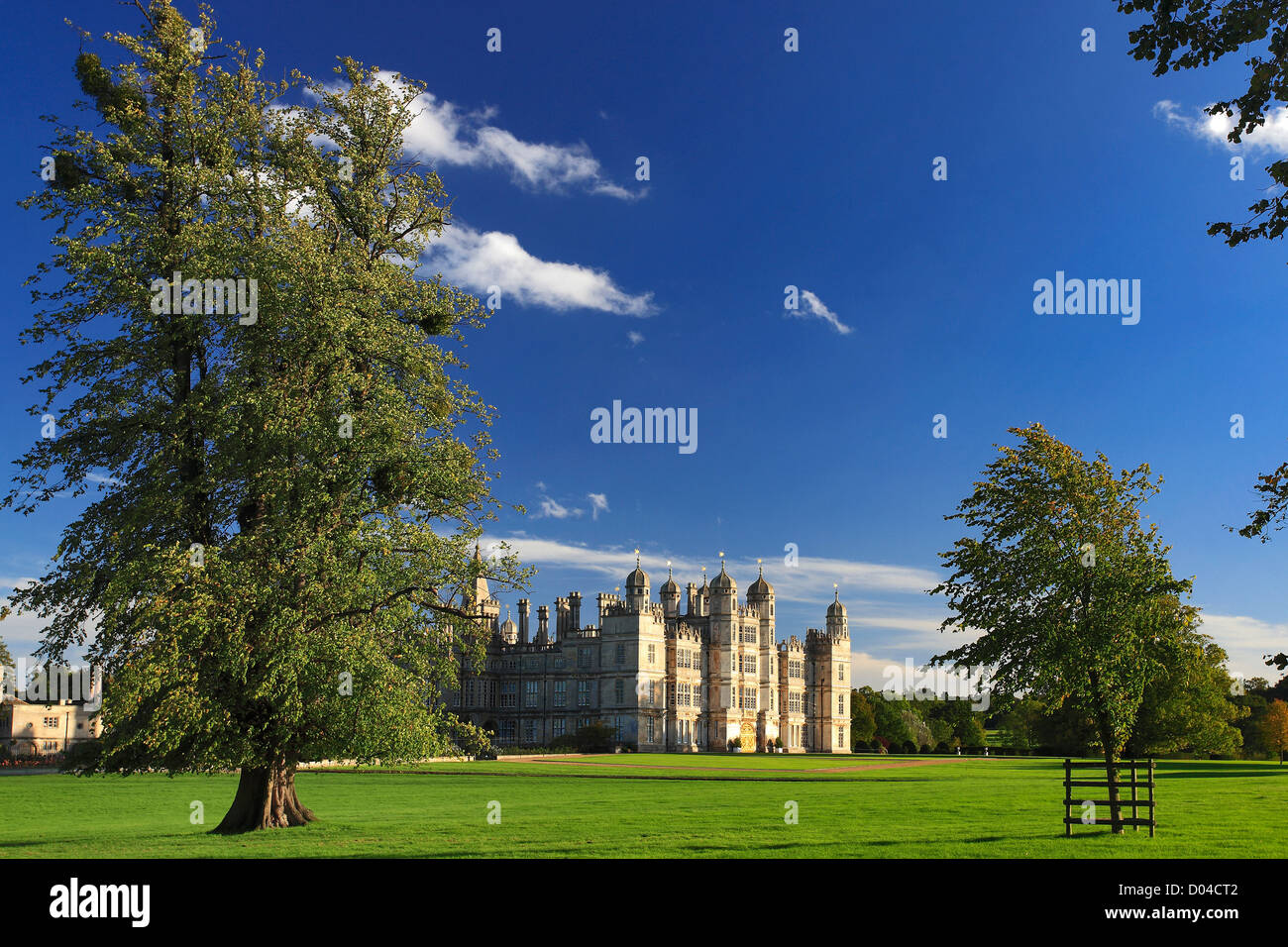 Summer view over the Elizabethan Stately Home of Burghley House ...