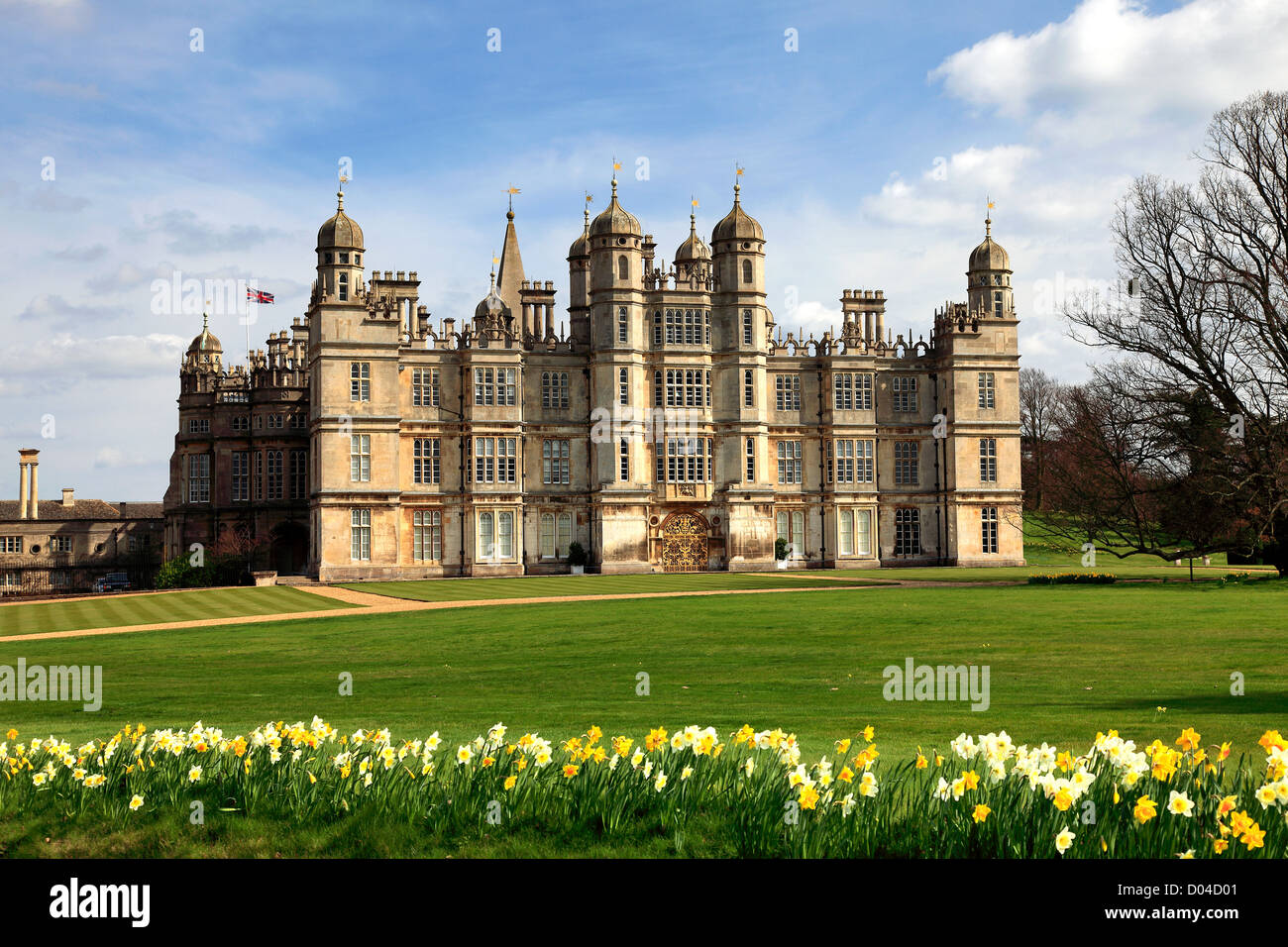 Spring Daffodils view over the Elizabethan Stately Home of Burghley ...
