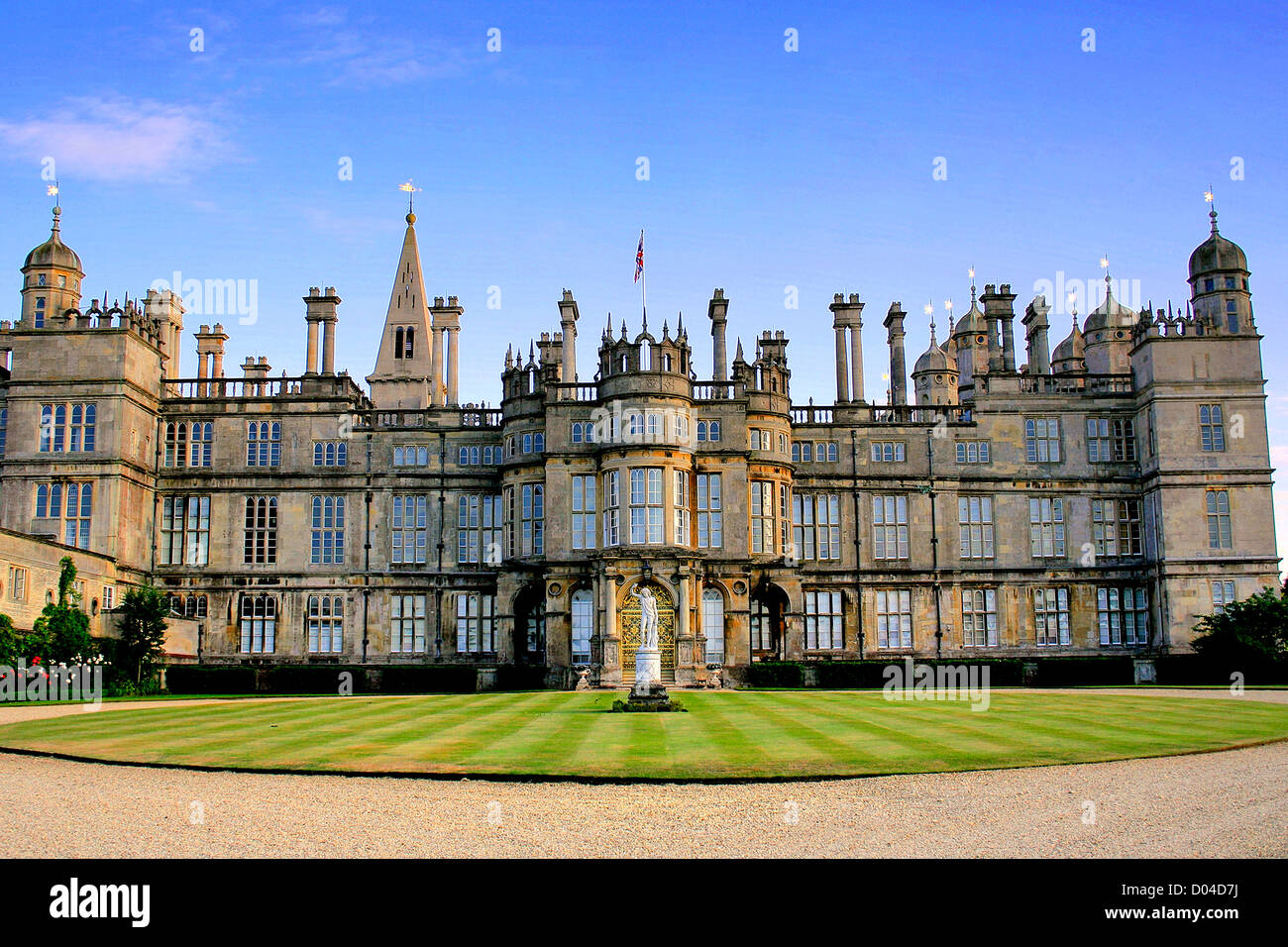 Summer view over the Elizabethan Stately Home of Burghley House ...
