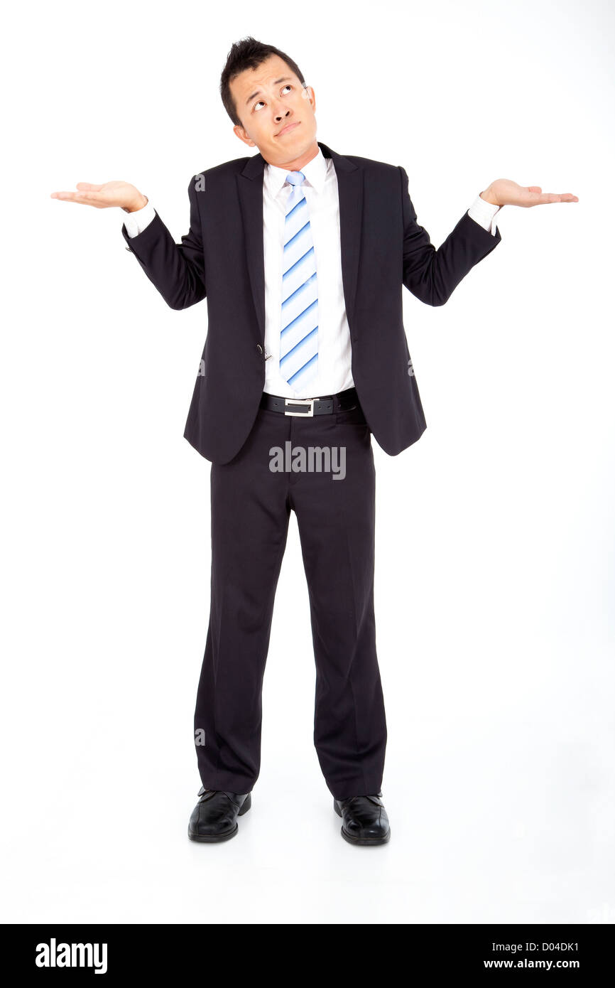 Young businessman shrugging and isolated on white Stock Photo - Alamy
