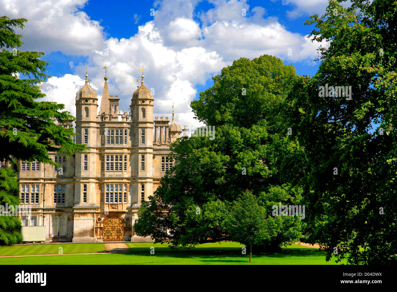 Summer view over the Elizabethan Stately Home of Burghley House ...