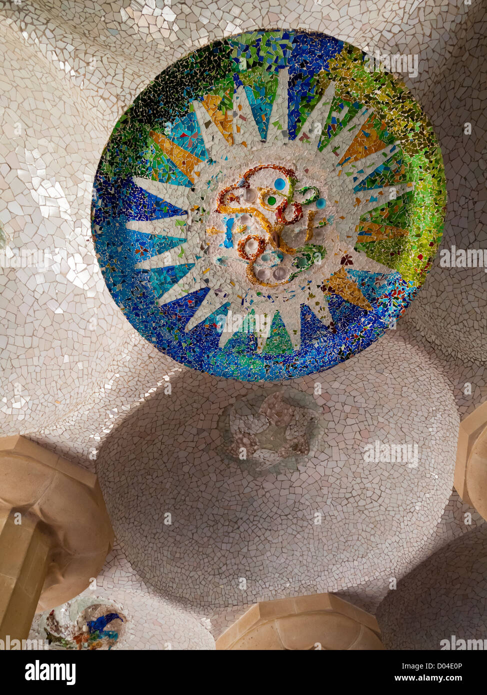 Mosaic ceiling design by Antoni Gaudi in Parc Guell Barcelona Catalonia ...