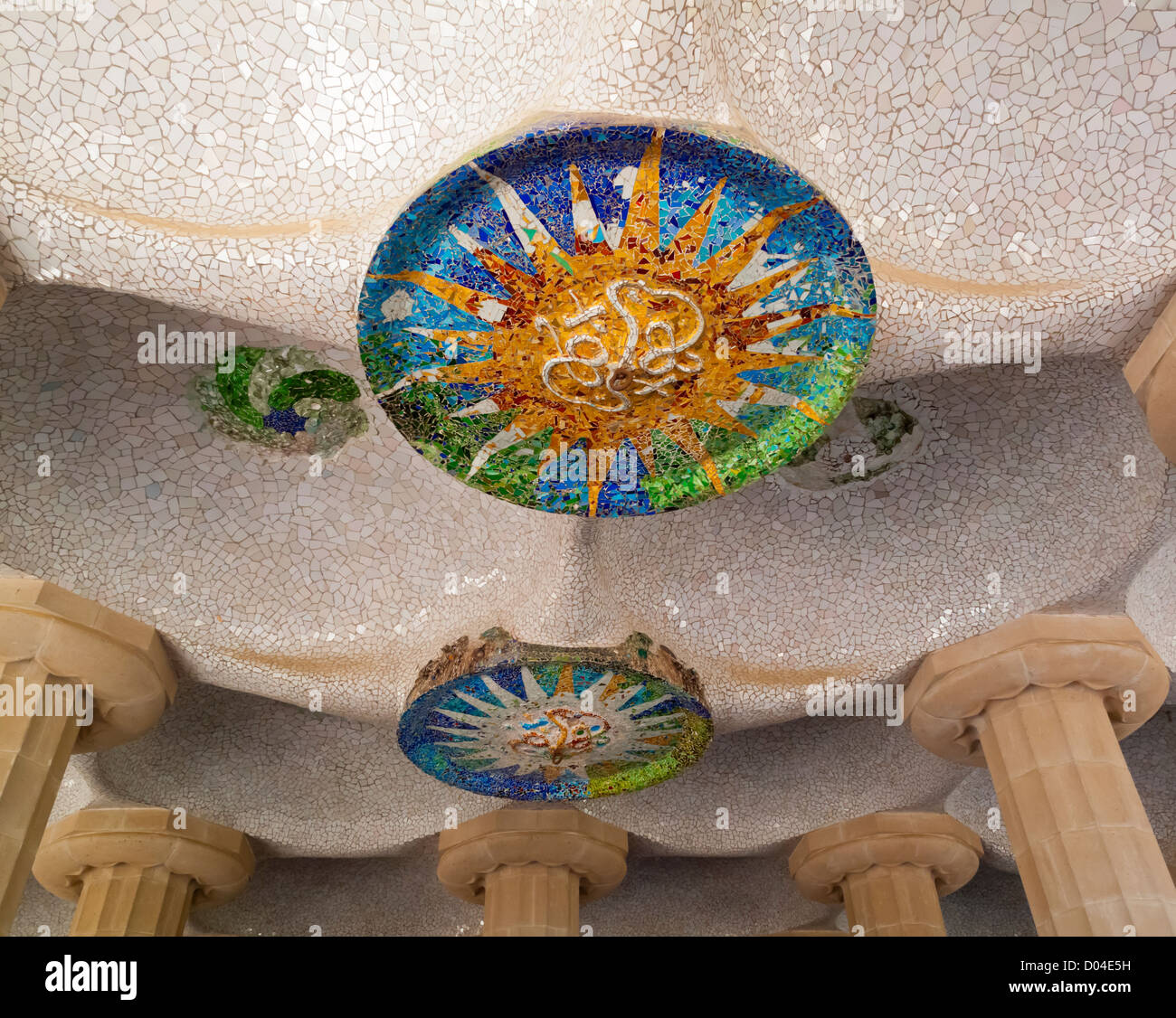 Doric columns in Parc Guell gardens Barcelona Spain designed by Antoni ...