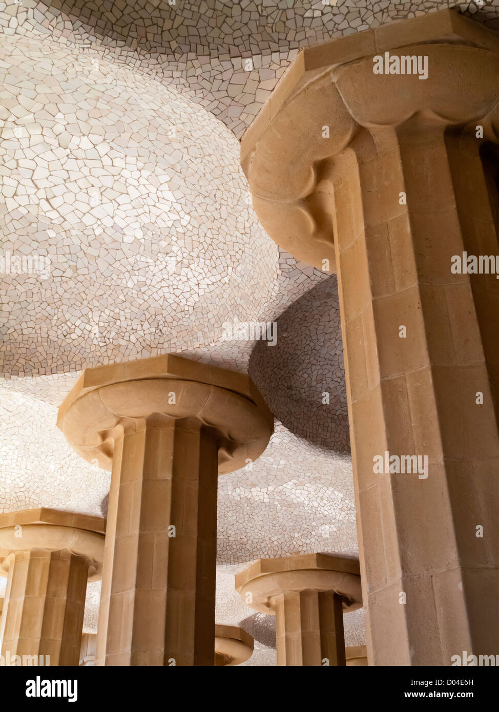 Doric columns in Parc Guell gardens Barcelona Spain designed by Antoni ...