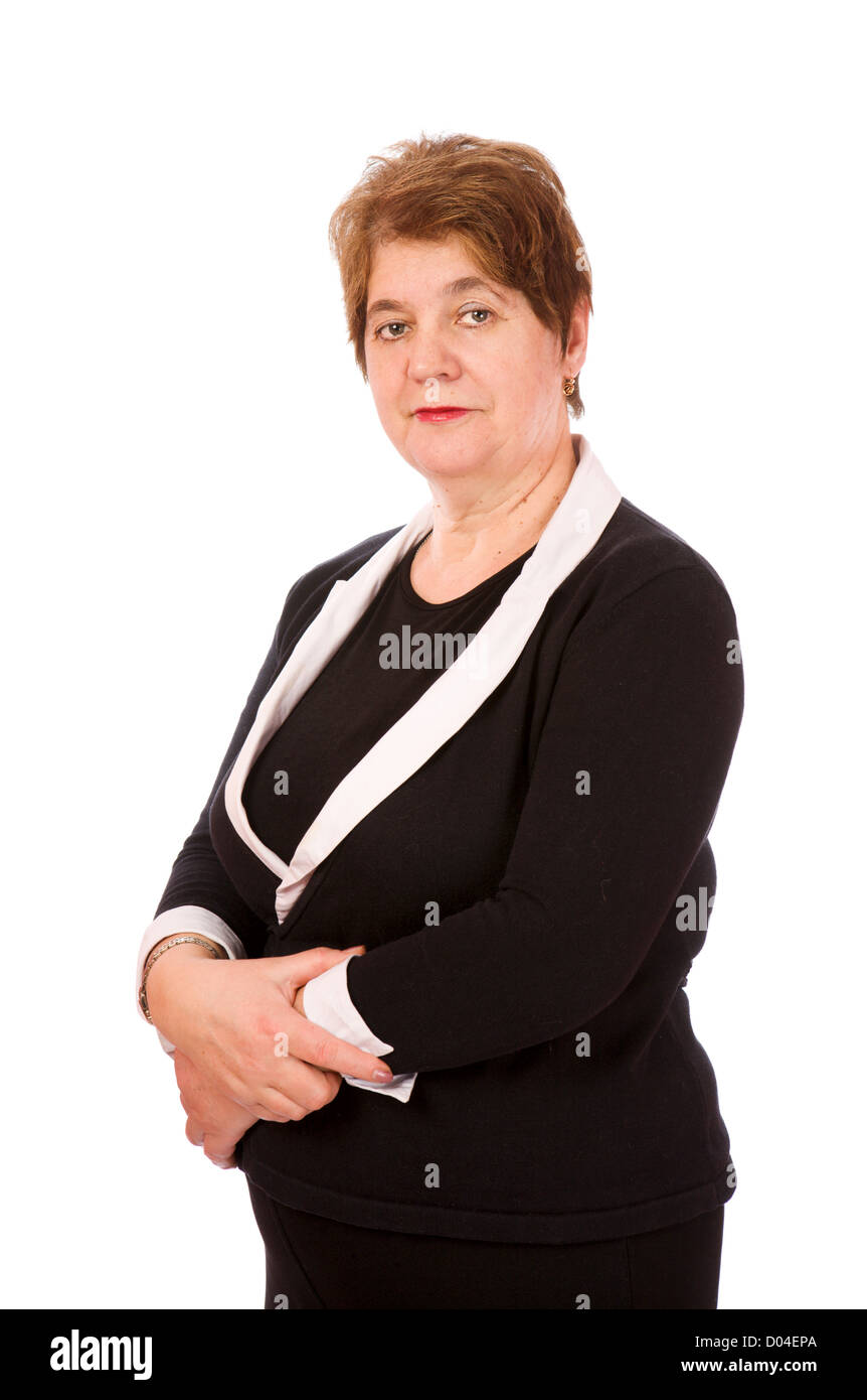 Senior woman standing isolated on white Stock Photo - Alamy