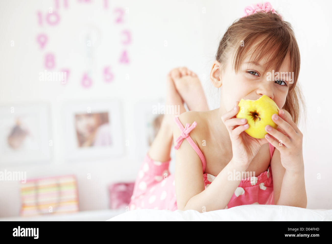 Funny smiling kid eating apple hi-res stock photography and images - Alamy
