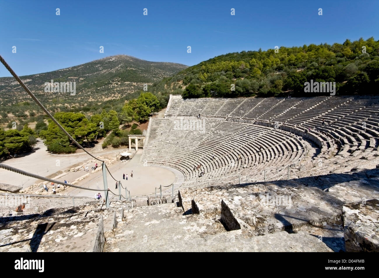 Ancient amphitheater of Epidaurus at Peloponnese, Greece Stock Photo ...