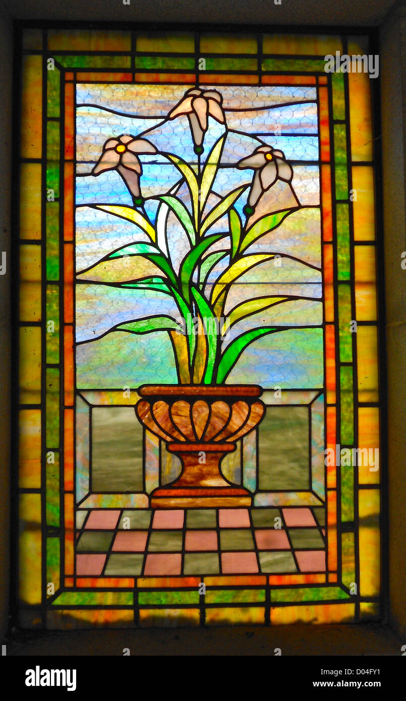 A stained glass window in the Todd Mausoleum at Riverview Cemetery in ...