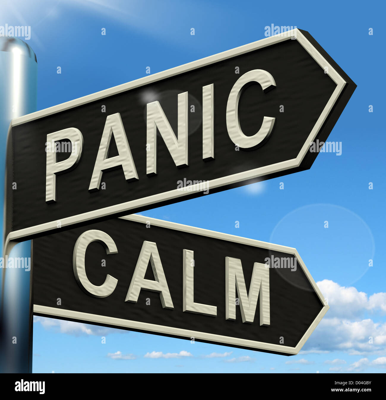 Panic Or Calm Signpost Shows Chaos Relaxation And Rest Stock Photo - Alamy