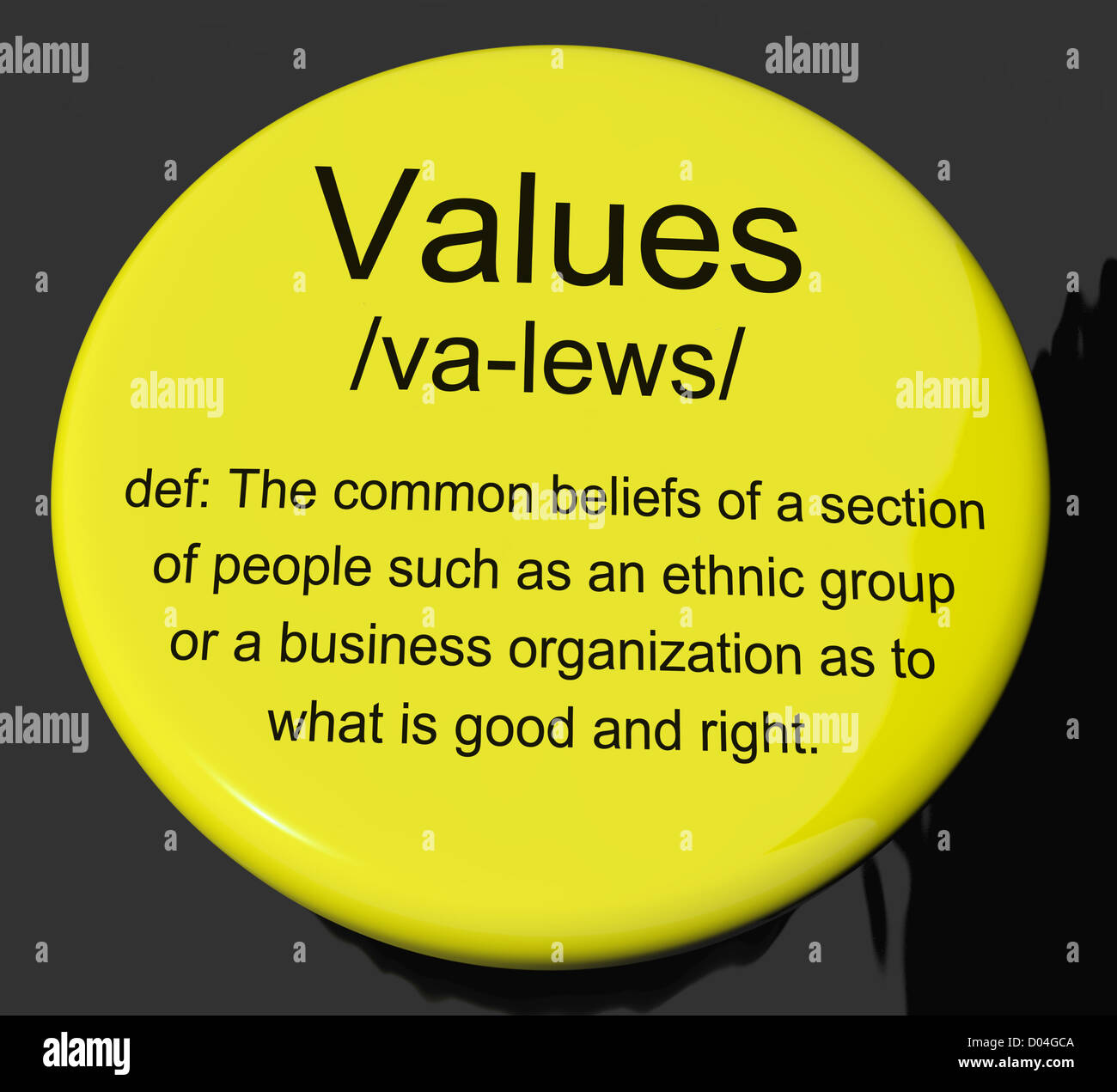 Values Definition Button Shows Principles Virtue And Morality Stock ...