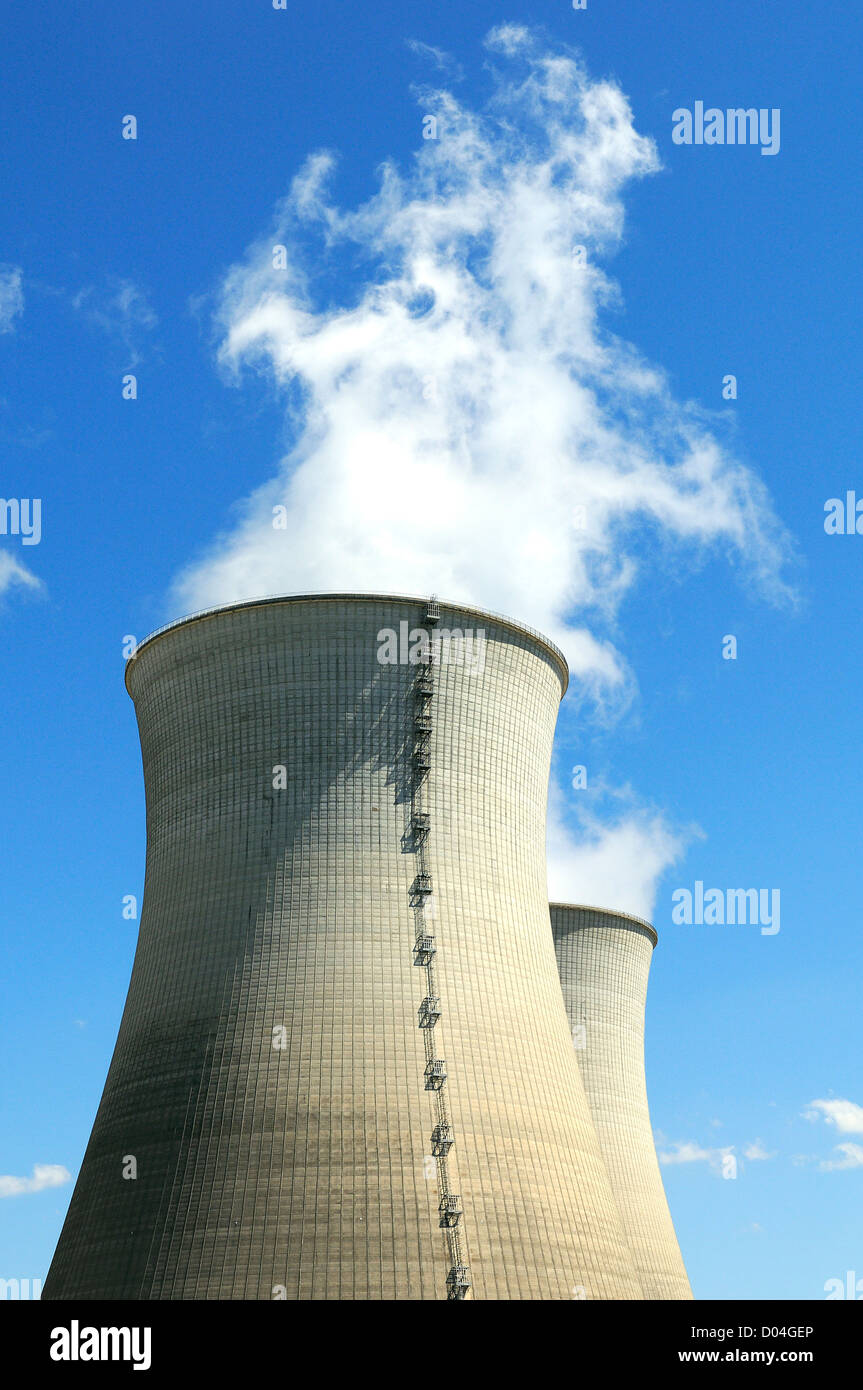 Nuclear power station cooler, blue background Stock Photo - Alamy