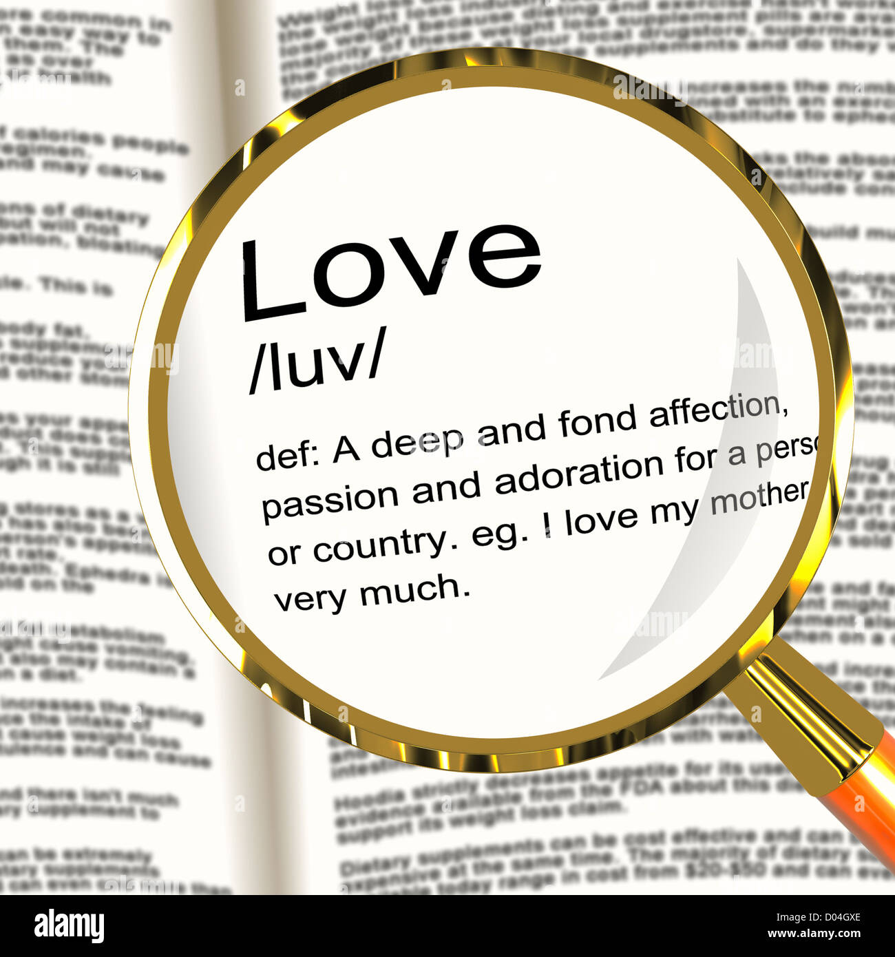 Love Definition Magnifier Shows Loving Valentines And Affection Stock ...