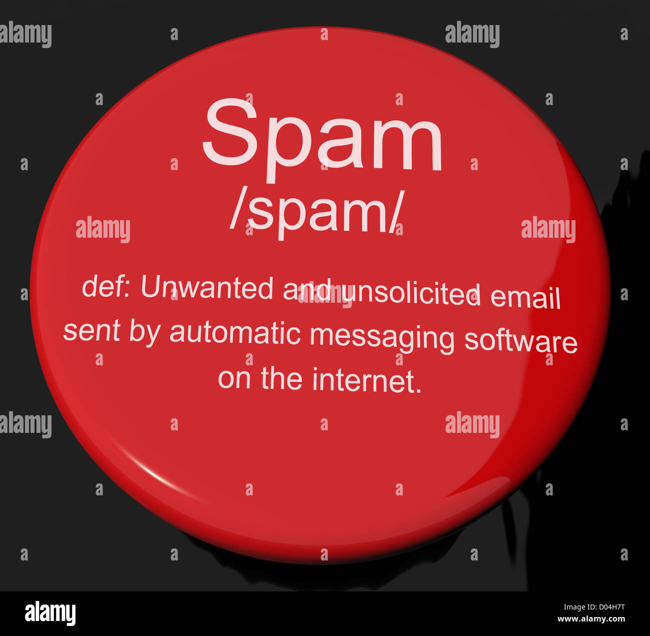 Spam Definition Button Shows Unwanted And Malicious Email Stock Photo ...