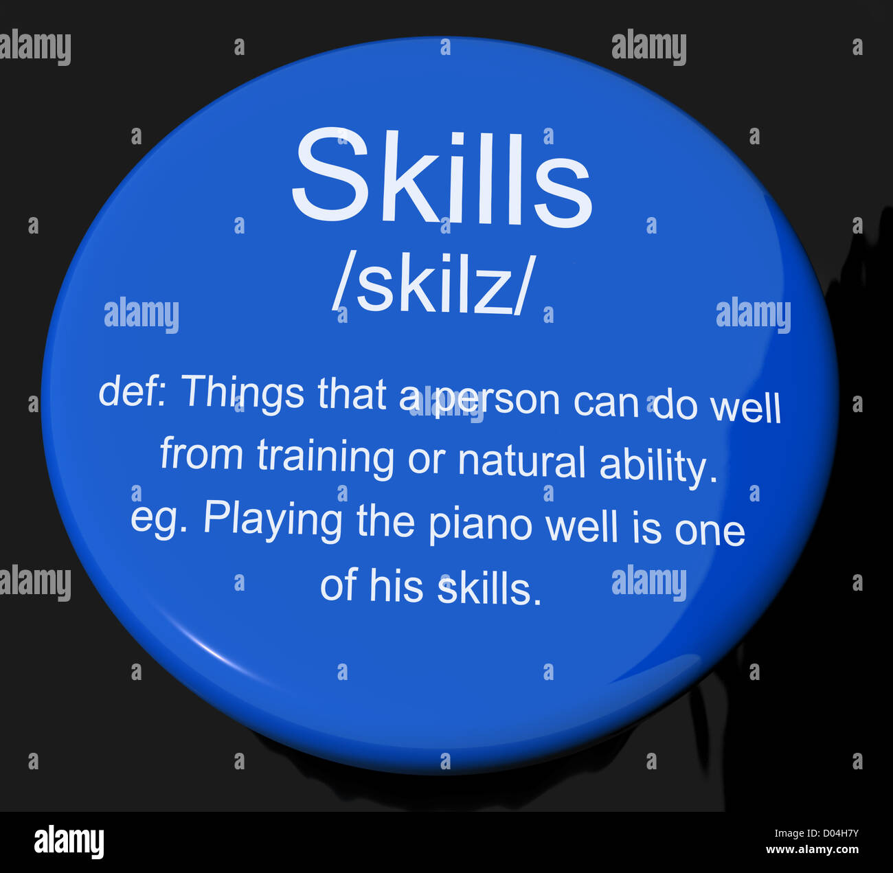 Skills Definition Button Shows Aptitude Ability And Competence Stock ...
