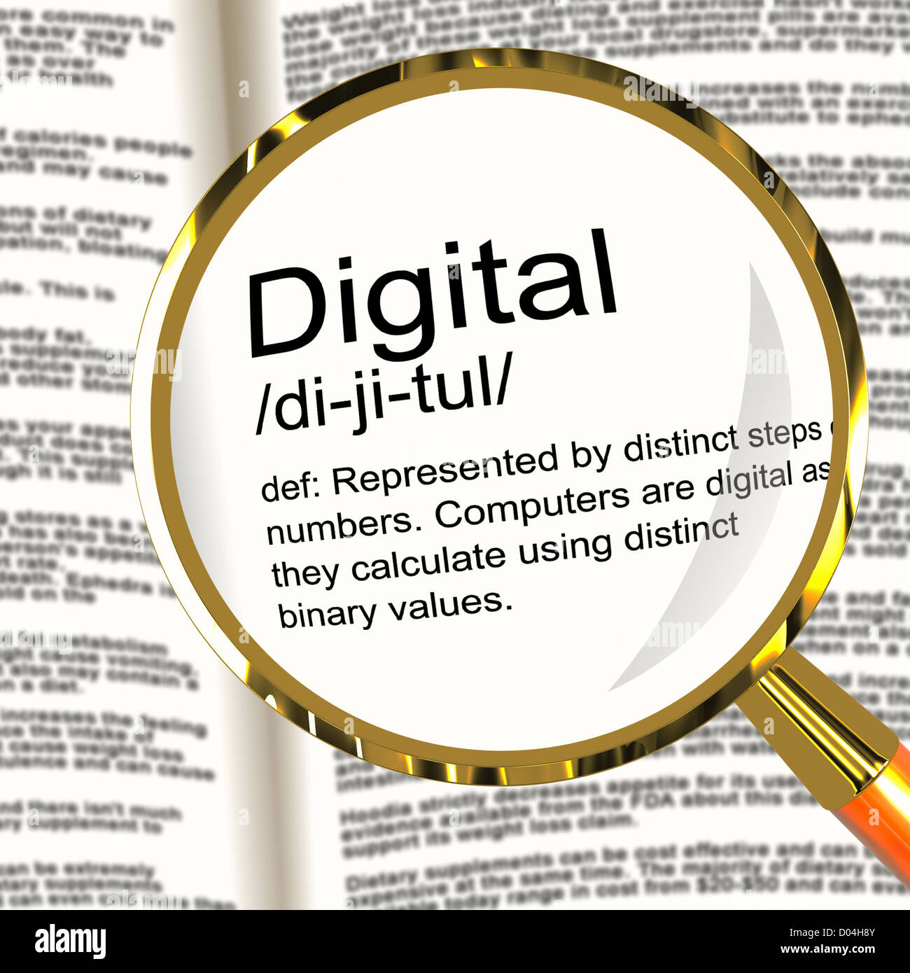 Digital Definition Magnifier Shows Binary Values Used In Computers ...