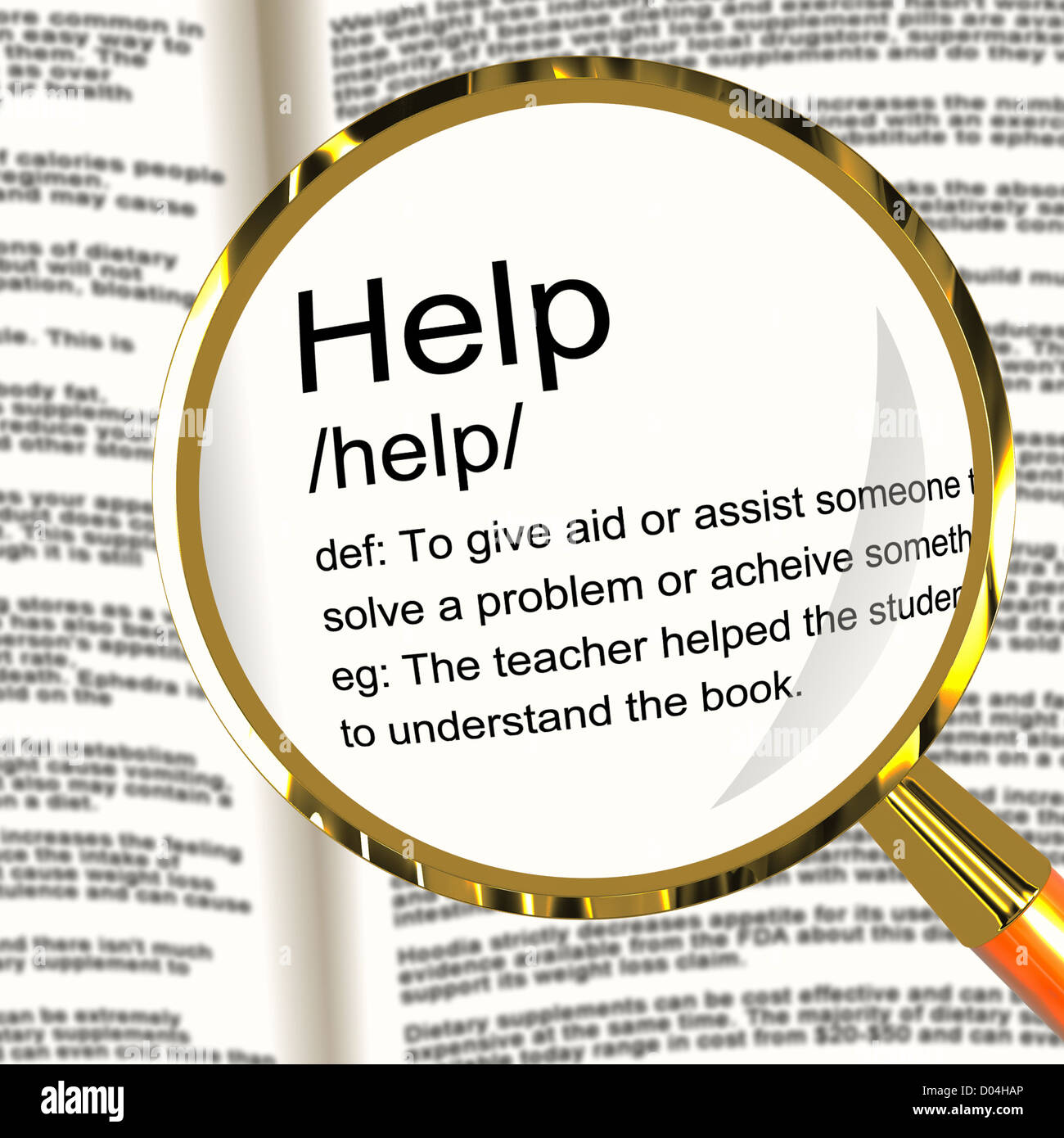 Help Definition Magnifier Shows Support Assistance And Service Stock ...