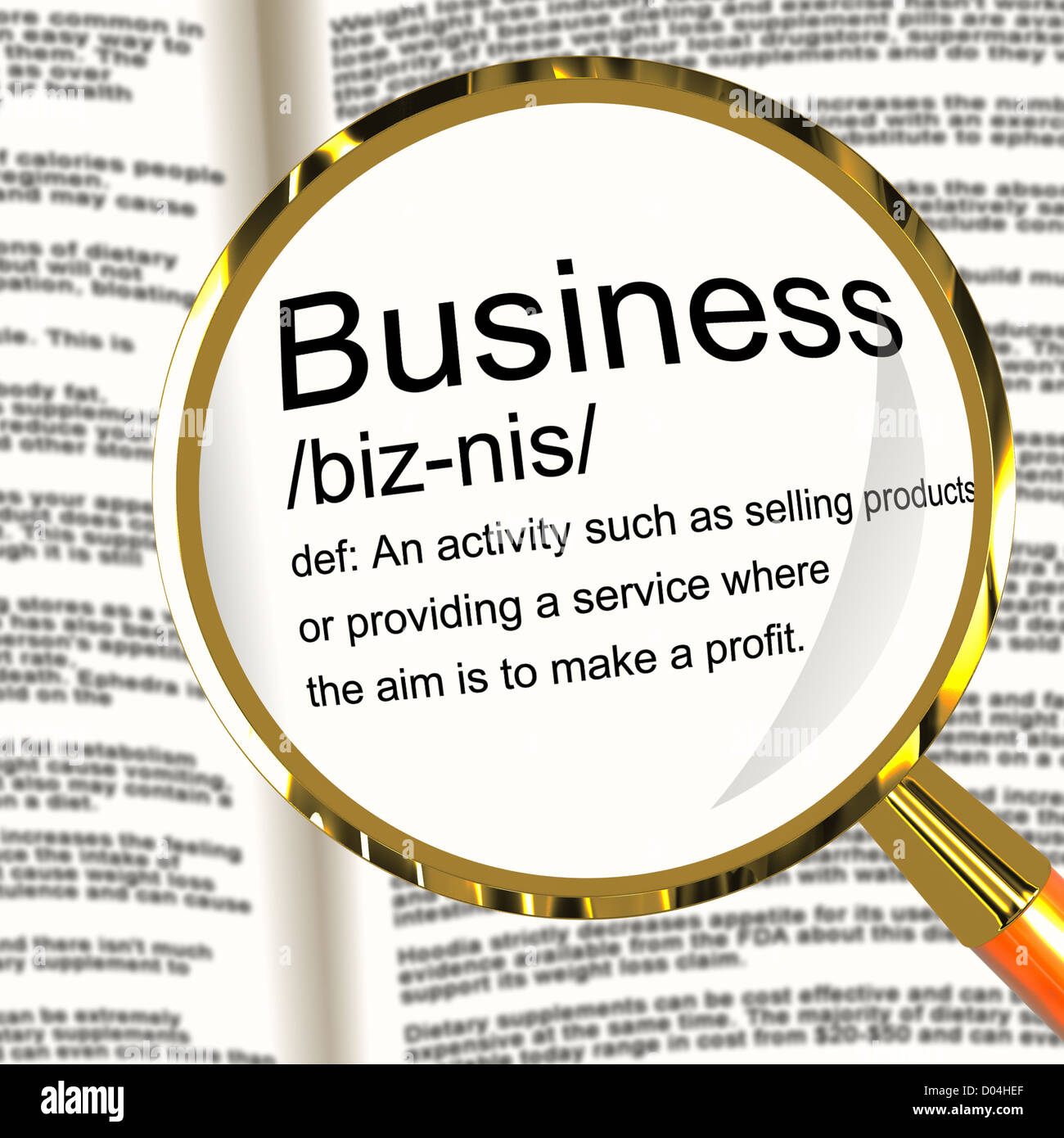 Business Definition Magnifier Shows Commerce Trade Or Company Stock ...