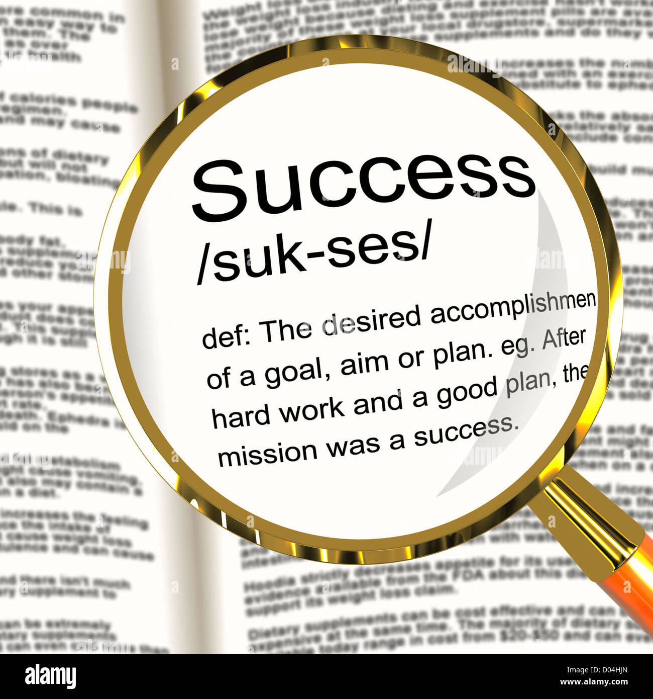 Success Definition Magnifier Shows Achievements Or Attainment Of Wealth ...