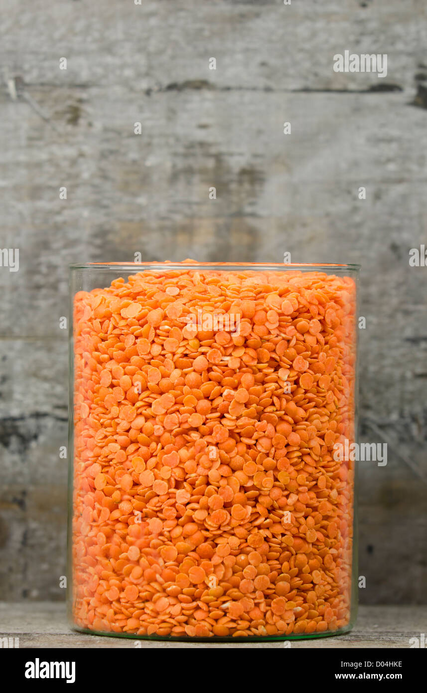orange lentils in a glasse jar Stock Photo - Alamy