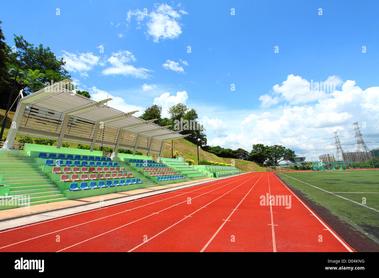 Stadium chairs and running tracks Stock Photo - Alamy