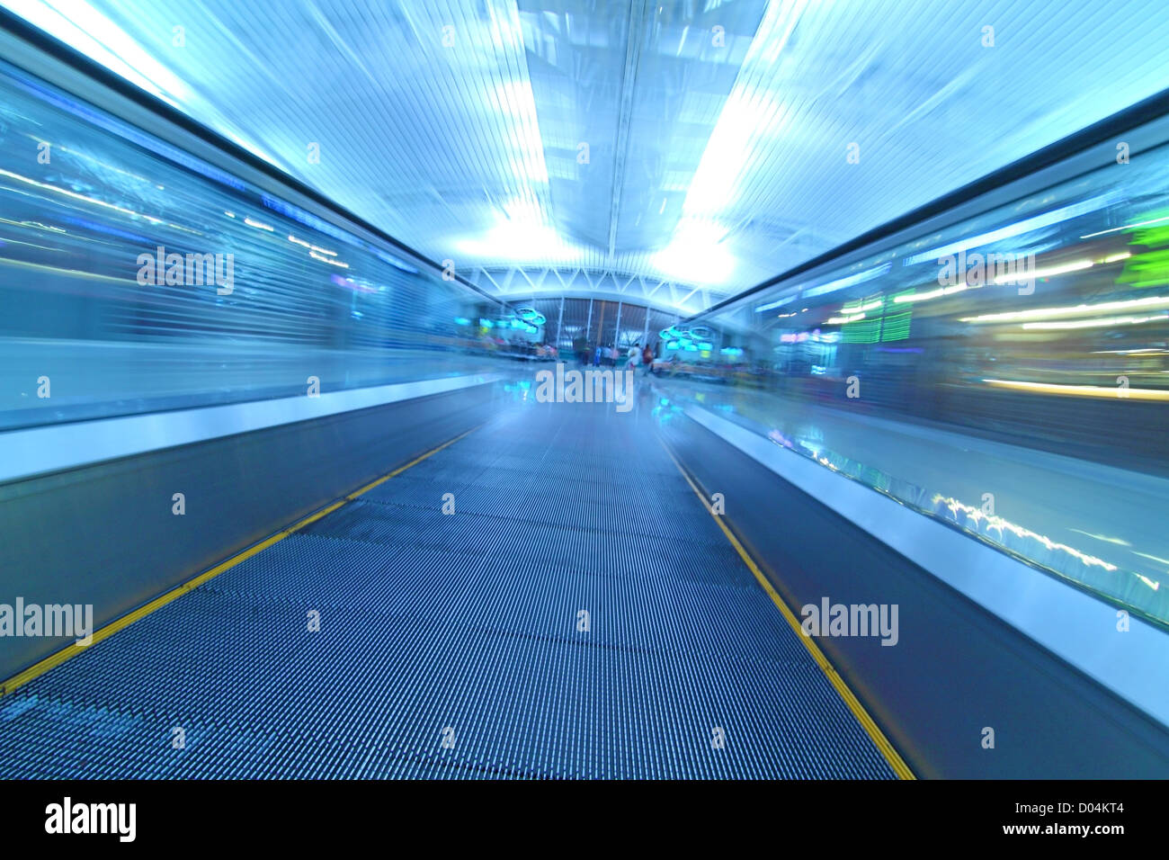 Moving escalator in perspective view Stock Photo - Alamy