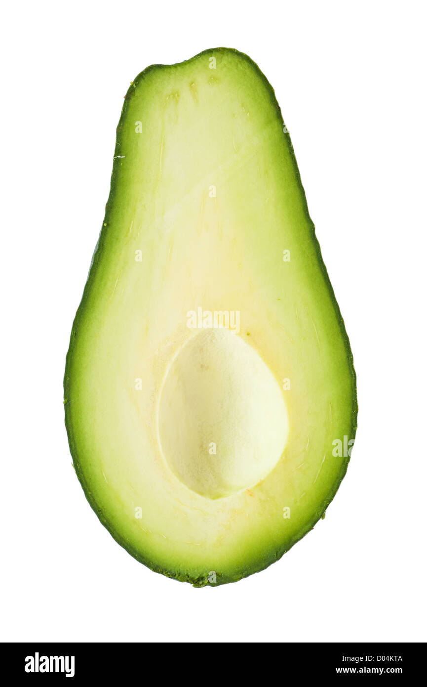 Half of fresh avocado fruit without core isolated over white background ...