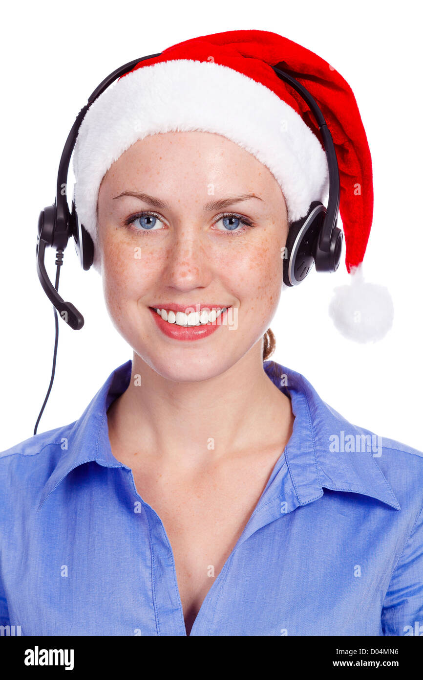Christmas operator woman, isolated on white background Stock Photo - Alamy