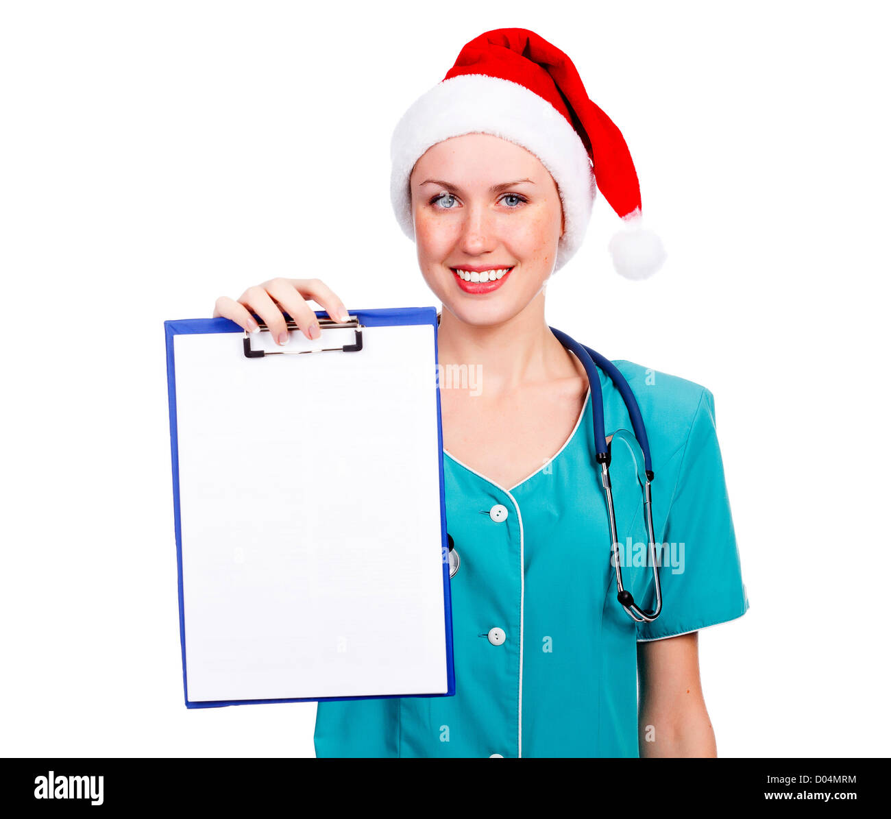 Christmas doctor with clipboard, isolated over a white background Stock ...