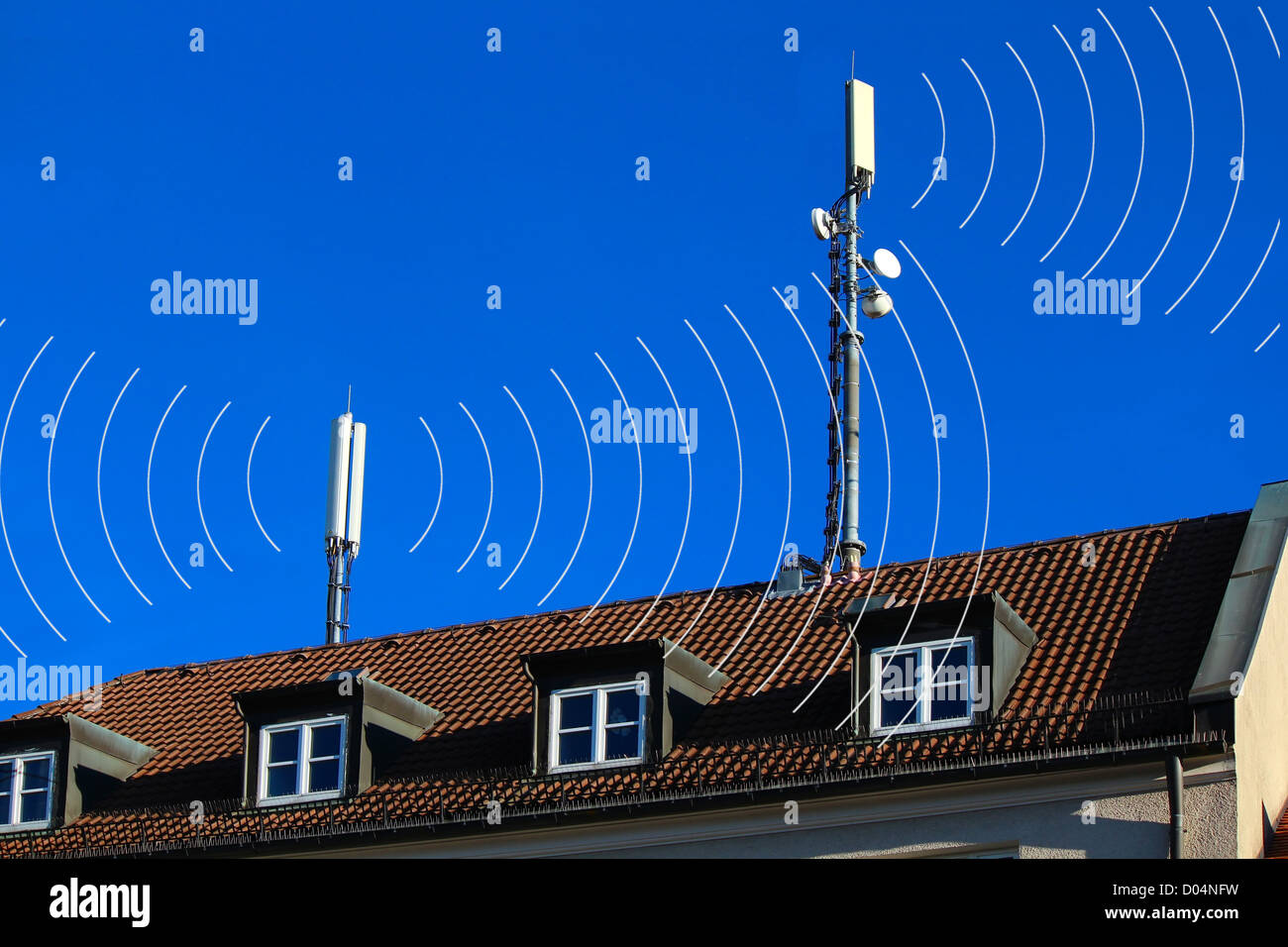 Mobile antennas with radiation Stock Photo - Alamy