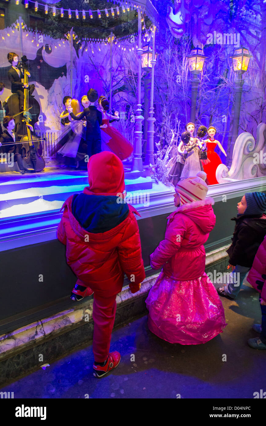 Paris, France, Children Window Shopping at French Department Store, Le ...