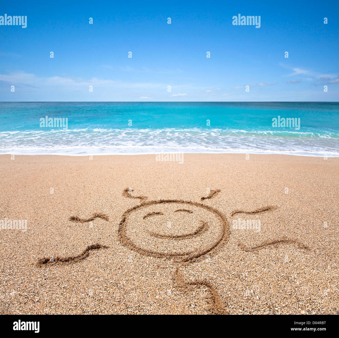 happy sun on the beach with clear sky Stock Photo - Alamy