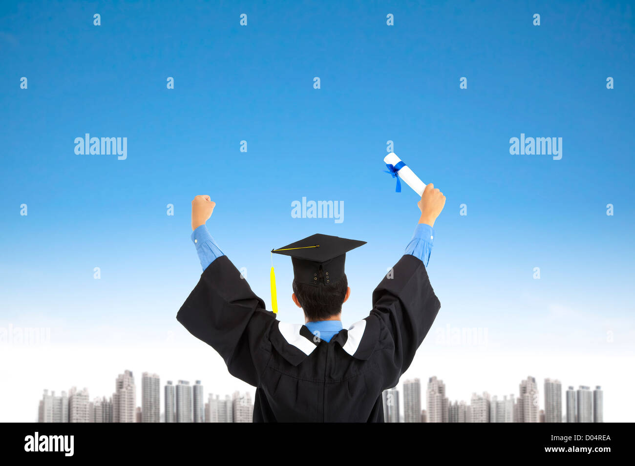 successful graduating student with sky background Stock Photo - Alamy